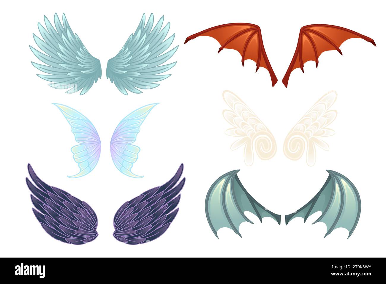 Set of Magic scary,demon, angel and fairy wings cartoon style vector ...