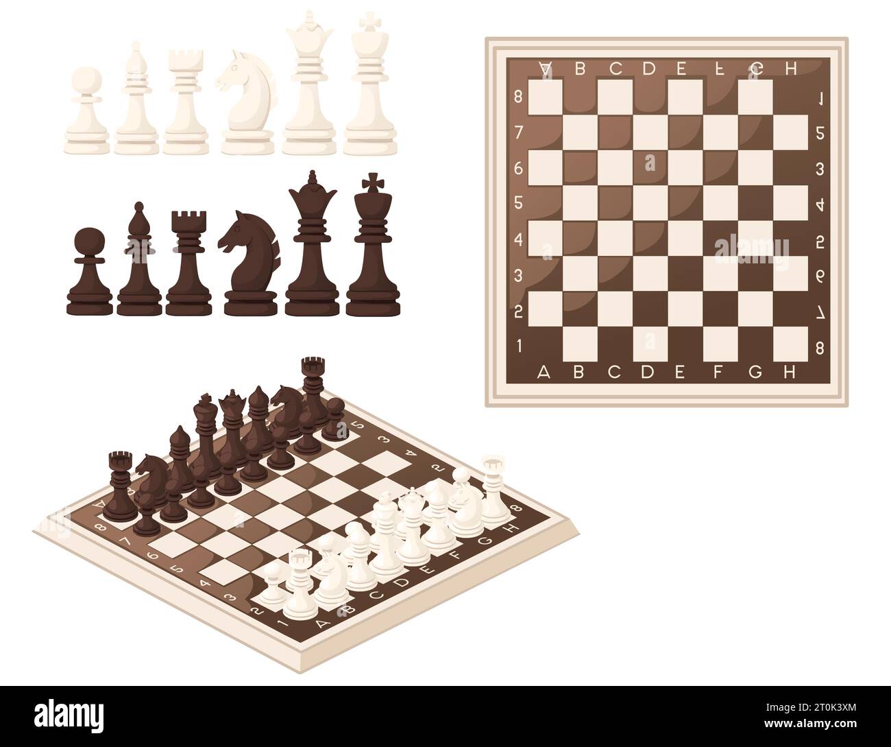 Classic chessboard and set of white and black chess figure vector ...