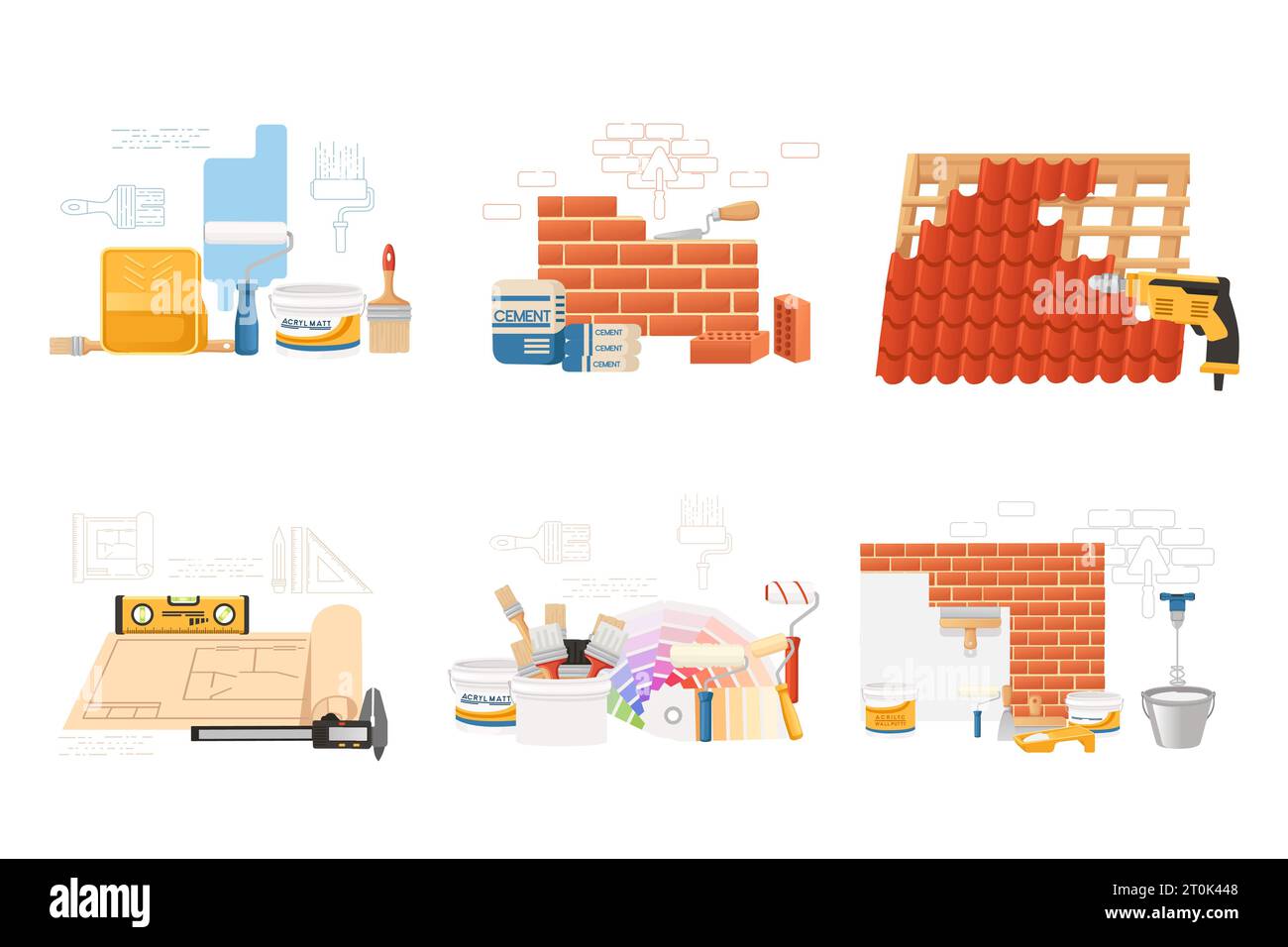 Roof and wall repair collection with materials vector illustration ...