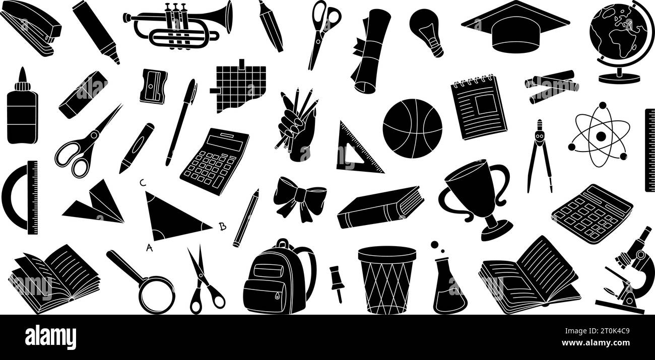 Set of school supplies. Back to school. Graduation cap, trophy, diploma ...