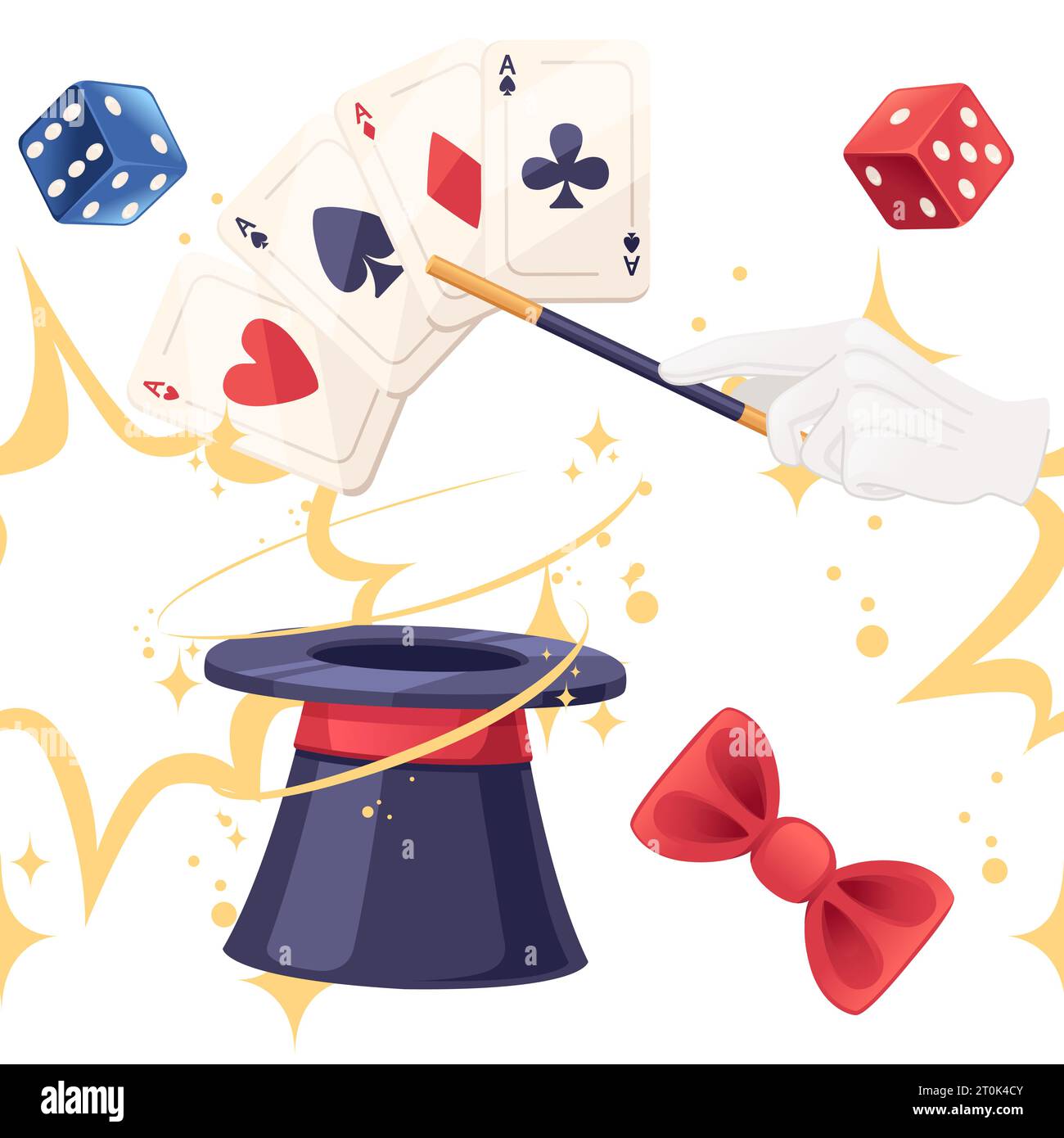 Seamless pattern Dark magic hat with playing dice and mask vector ...