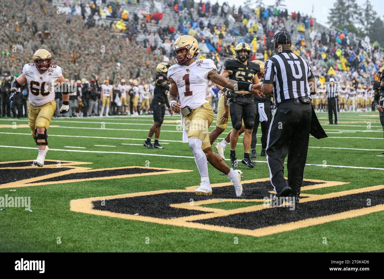 Piscataway, NJ, USA. 07th Oct, 2023. Boston College Eagles quarterback Thomas Castellanos (1 ...