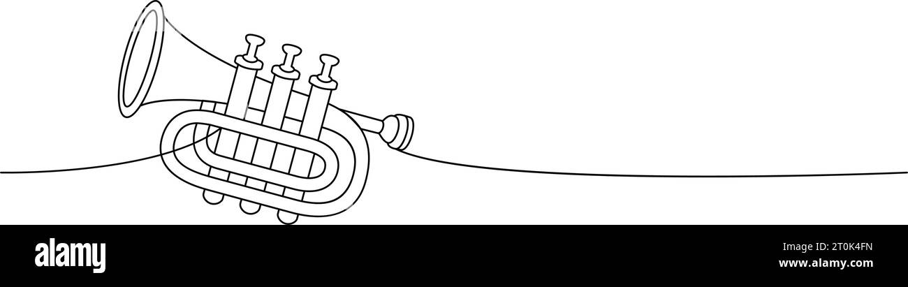 Trumpet one line continuous drawing. Musical instruments continuous one ...