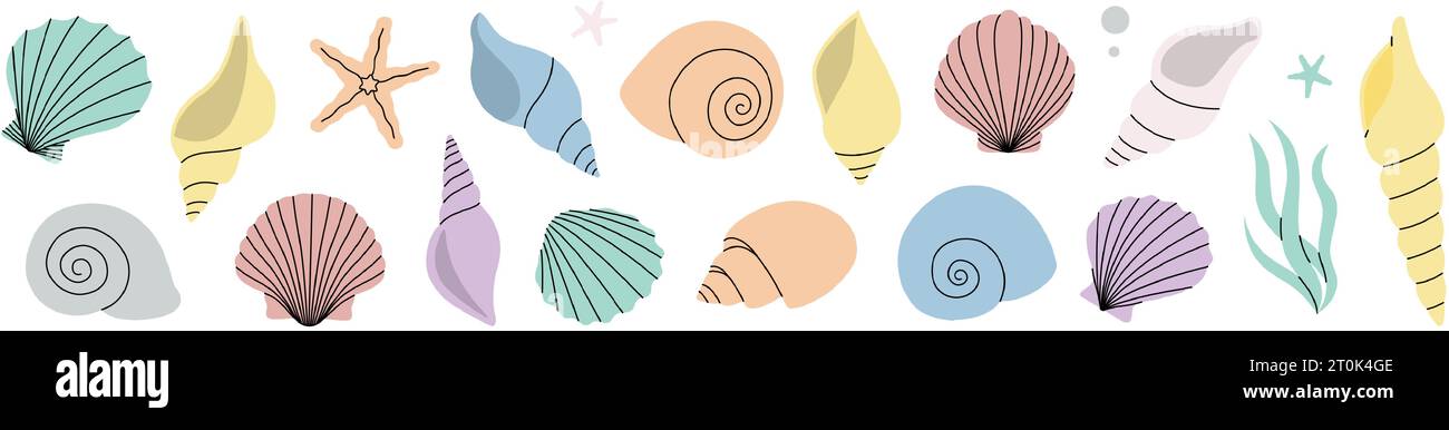 Tropical underwater shells set. Freshwater algae, corals, starfish, sea ...