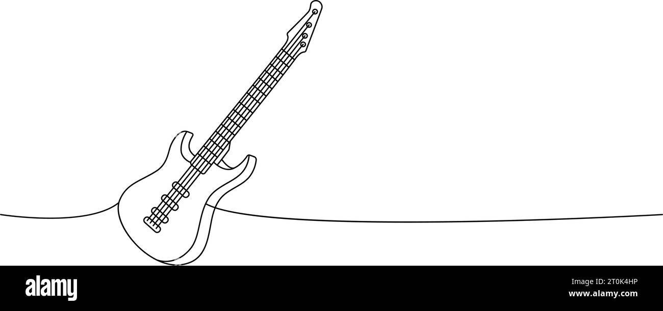 Electric Bass Guitar String Instrument One Line Continuous Drawing