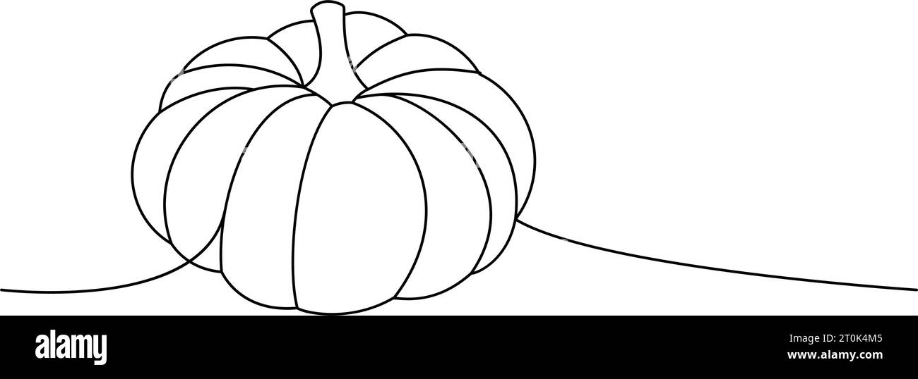 Autumn pumpkin, vegetable one line continuous drawing. Halloween ...