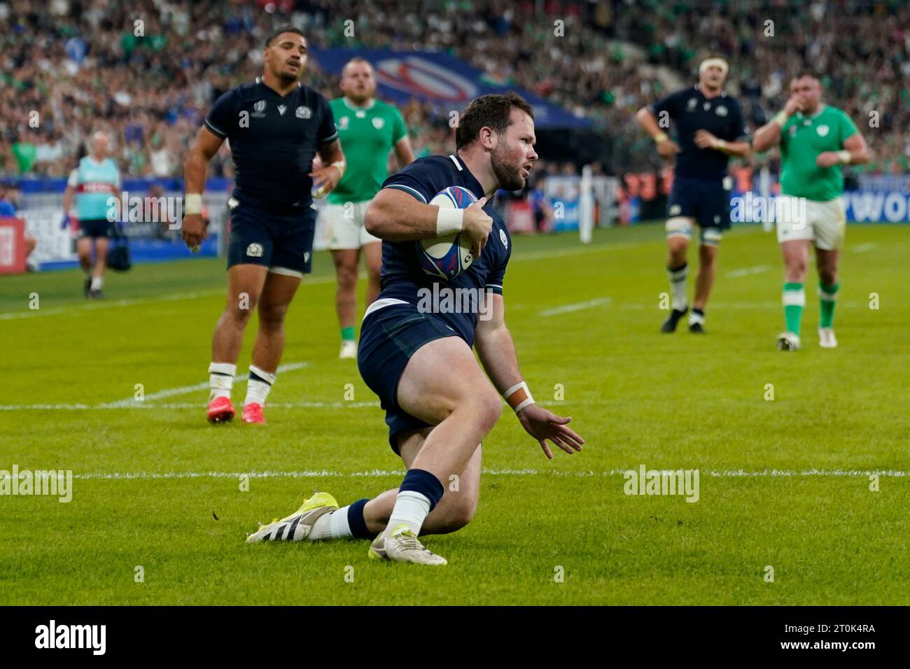 Scotland's Ewan Ashman scores their side's first try during the Rugby ...