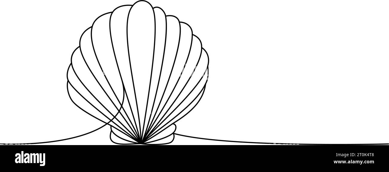 Sea shell one line continuous drawing. Tropical underwater shell ...