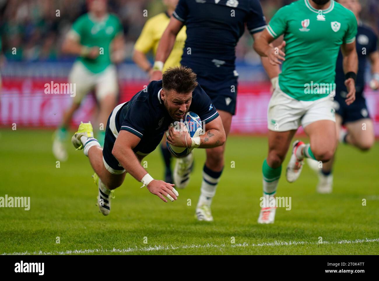 Scotland's Ali Price scores their side's second try during the Rugby ...