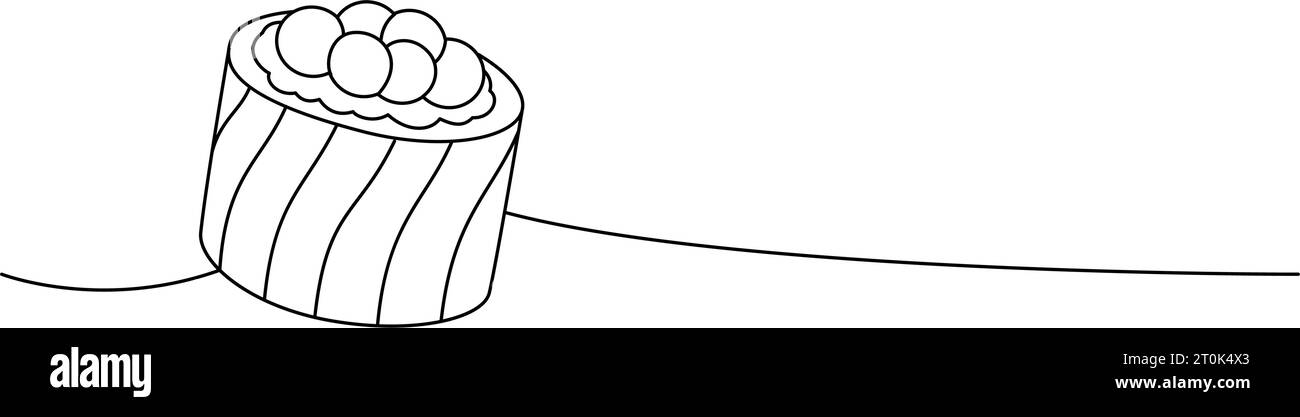 Ikura sushi, tobiko maki sushi one line continuous drawing. Japanese ...