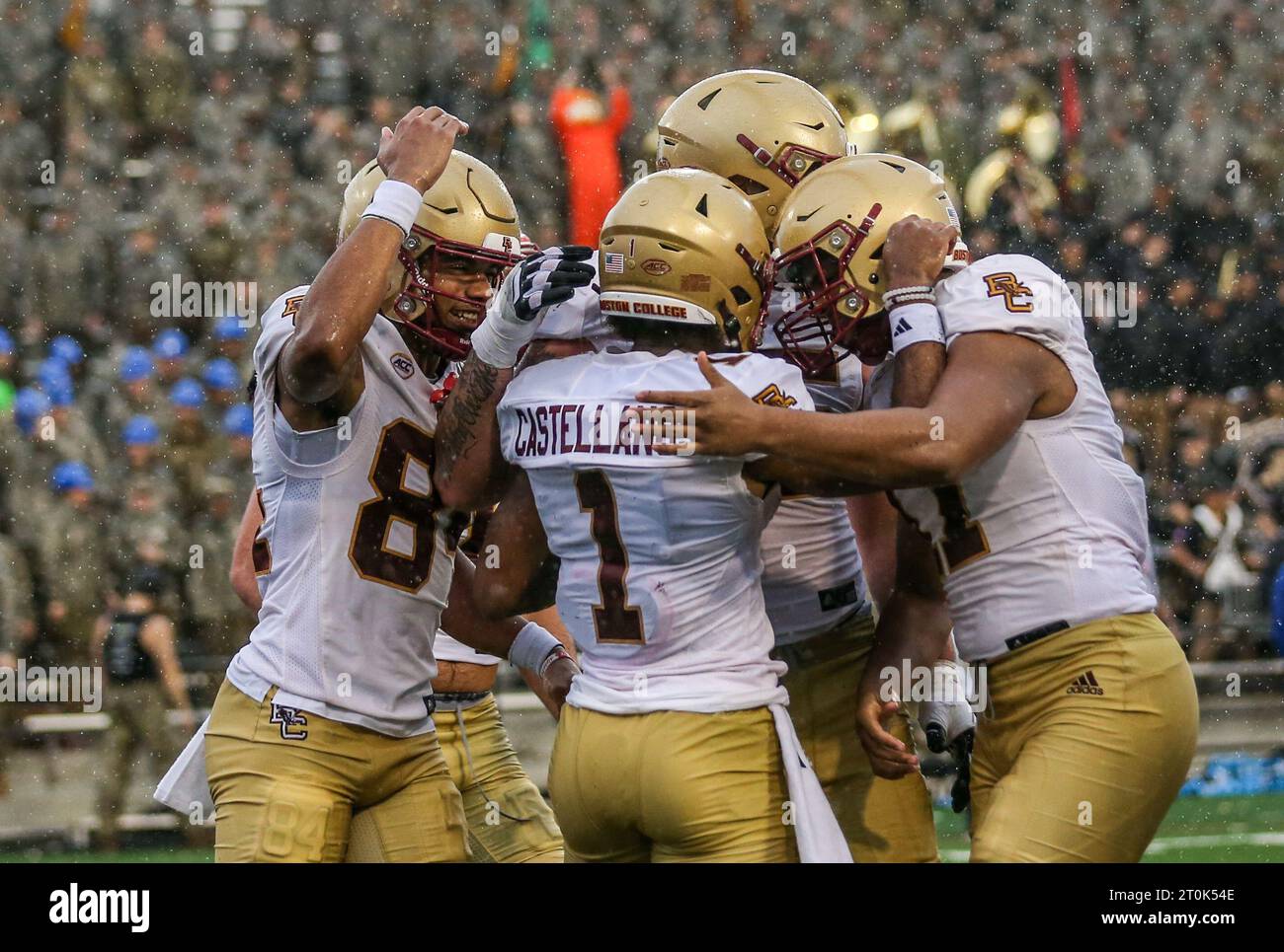 Piscataway, NJ, USA. 07th Oct, 2023. Teammates celebrate a touchdown by ...