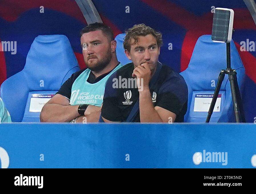 Scotland captain Jamie Ritchie looks on from the bench during the Rugby ...