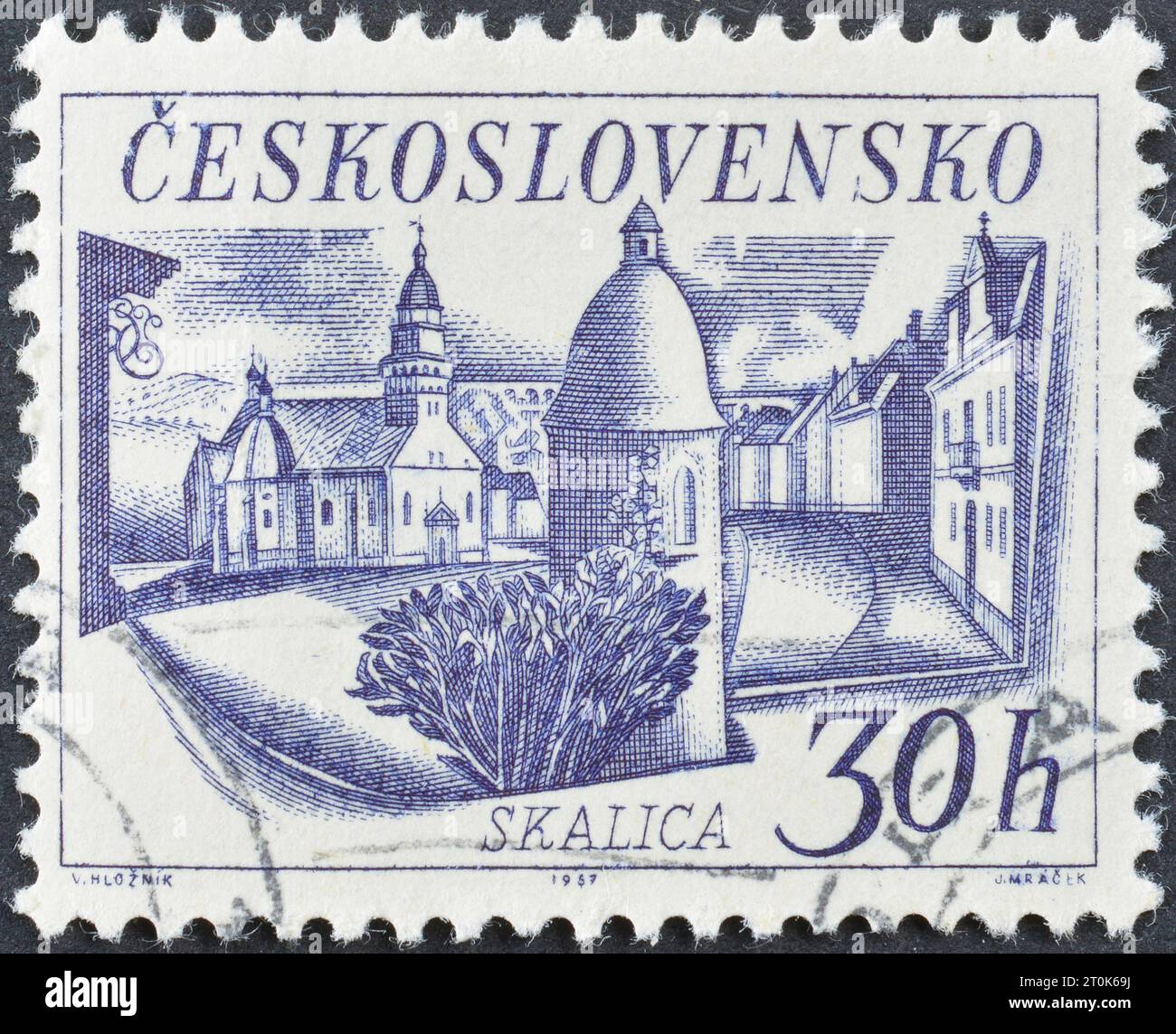 Cancelled postage stamp printed by Czechoslovakia, that shows Skalica ...