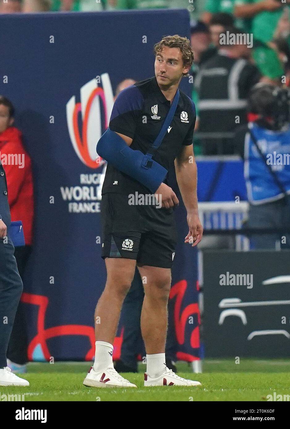Scotland captain Jamie Ritchie with an arm injury after the Rugby World ...