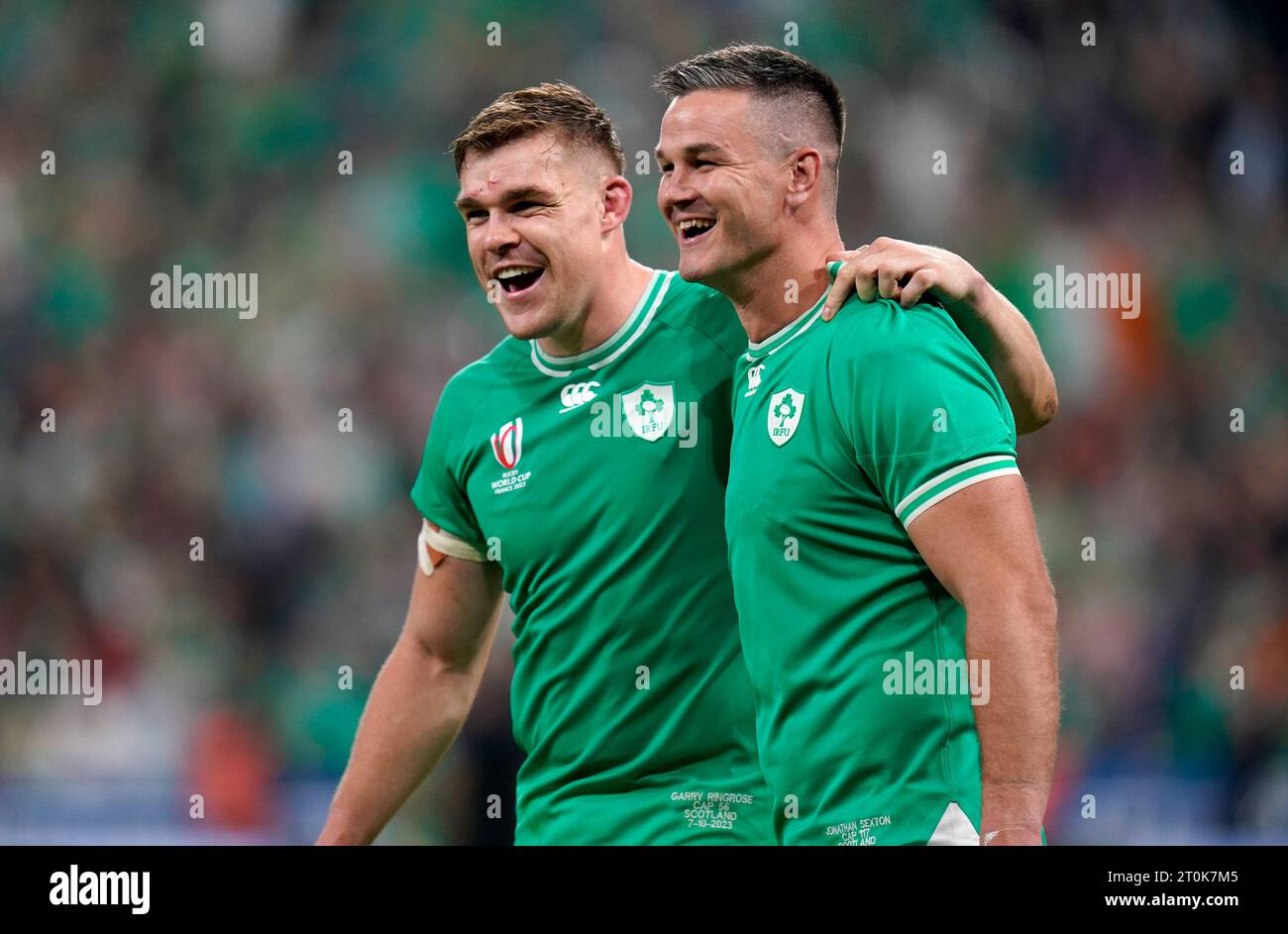 Ireland's Garry Ringrose (left) and Johnny Sexton after the Rugby World ...