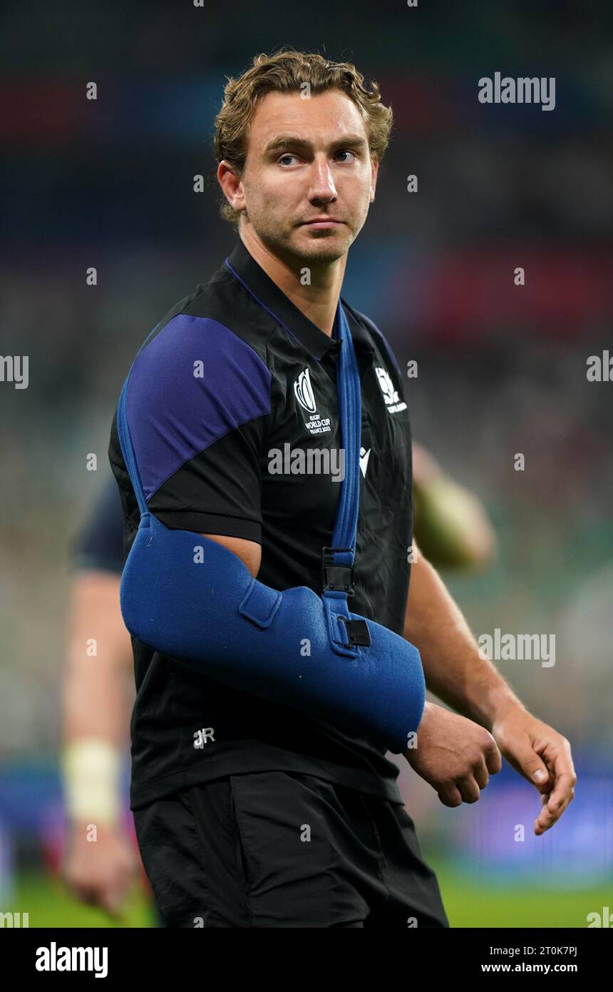 Scotland captain Jamie Ritchie with an arm injury after the Rugby World ...