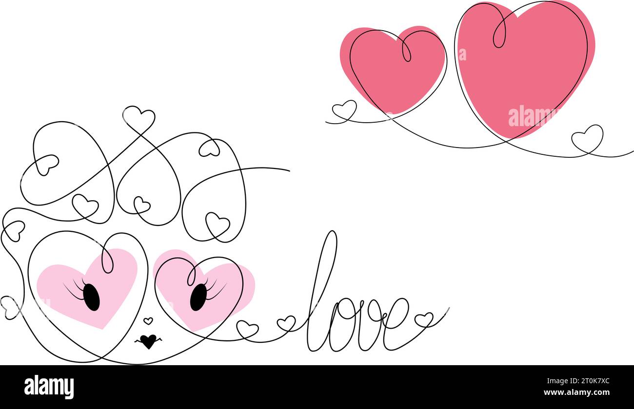 Abstract line art love character in one continuous line with lettering ...