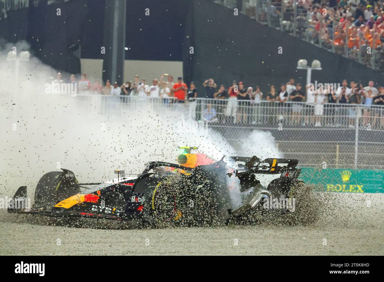 Doha, Qatar. 7th Oct, 2023. Crash between #11 Sergio Perez (MEX, Oracle ...