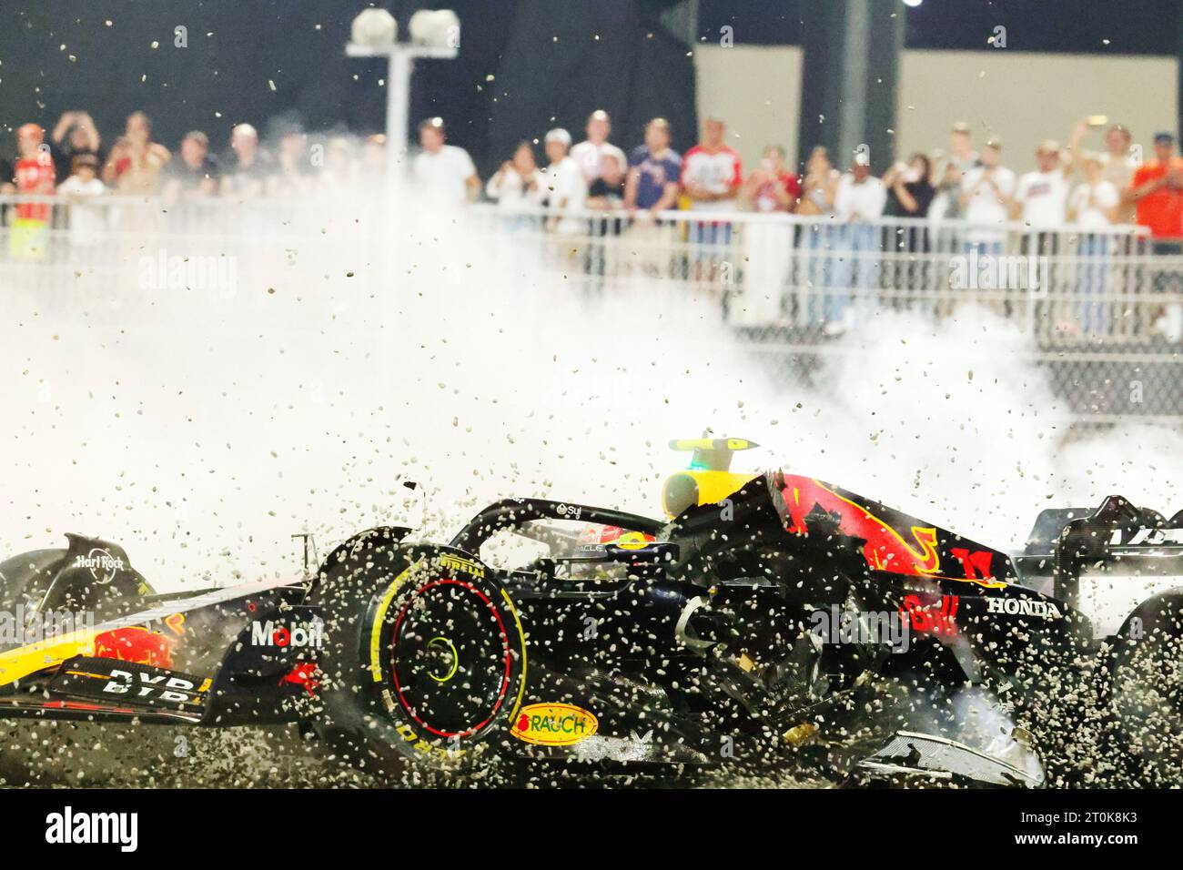 Doha, Qatar. 7th Oct, 2023. Crash between #11 Sergio Perez (MEX, Oracle ...