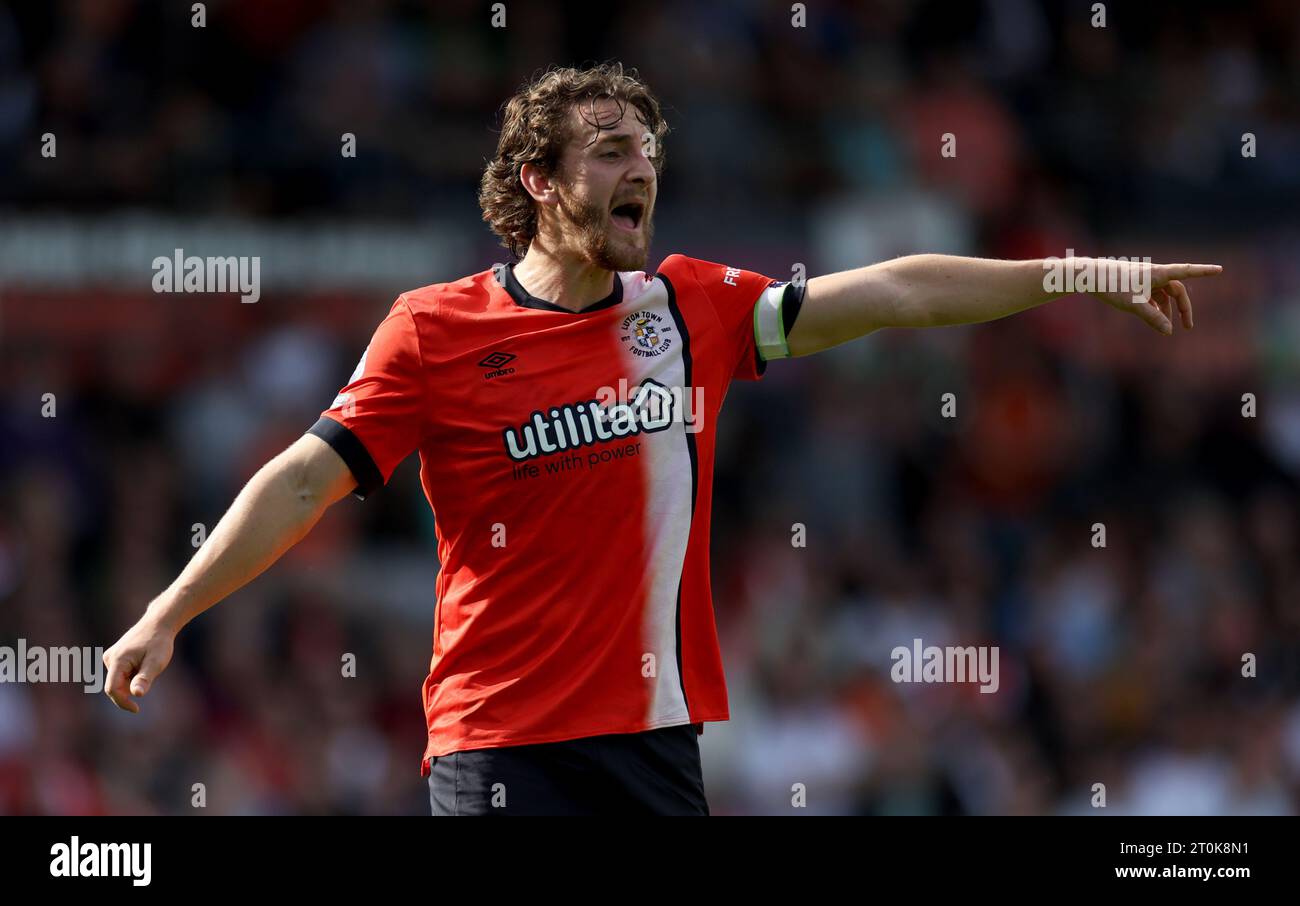 Luton Town's Tom Lockyer gestures during the Premier League match at ...