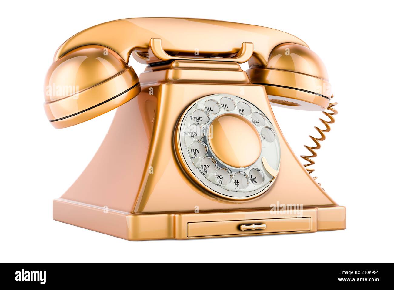 Golden vintage phone, 3D rendering isolated on white background Stock ...
