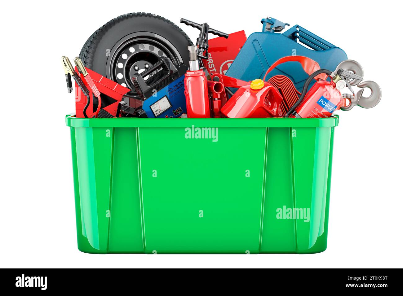 Plastic box full of auto tools, equipment and accessories. 3D rendering ...