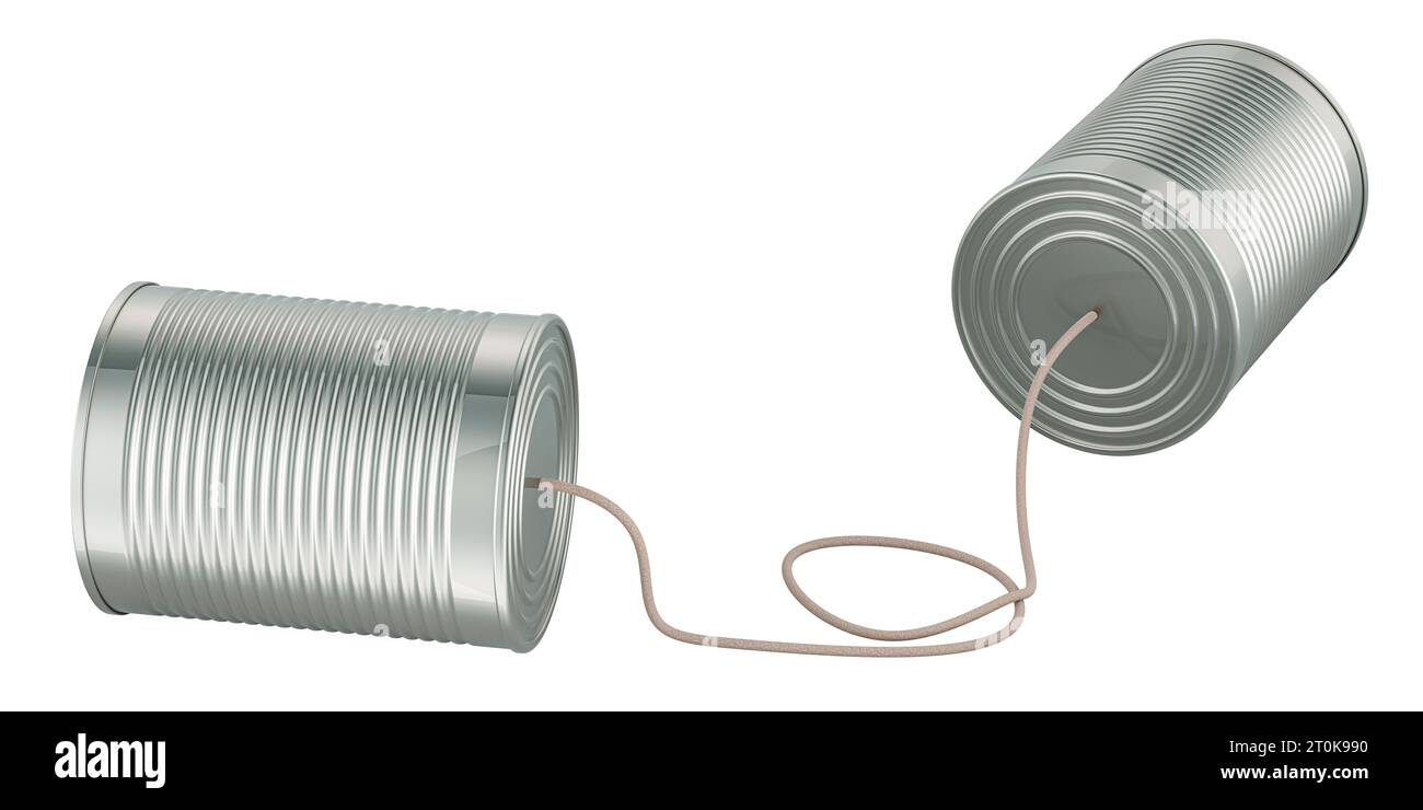 Tin can telephone, 3D rendering isolated on white background Stock ...