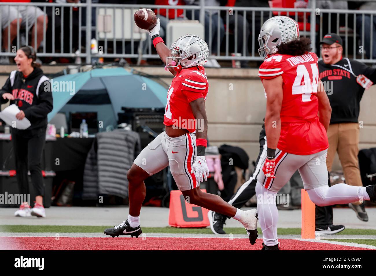 October 7, 2023, Columbus, Ohio, U.S: Ohio State Buckeyes safety Josh ...
