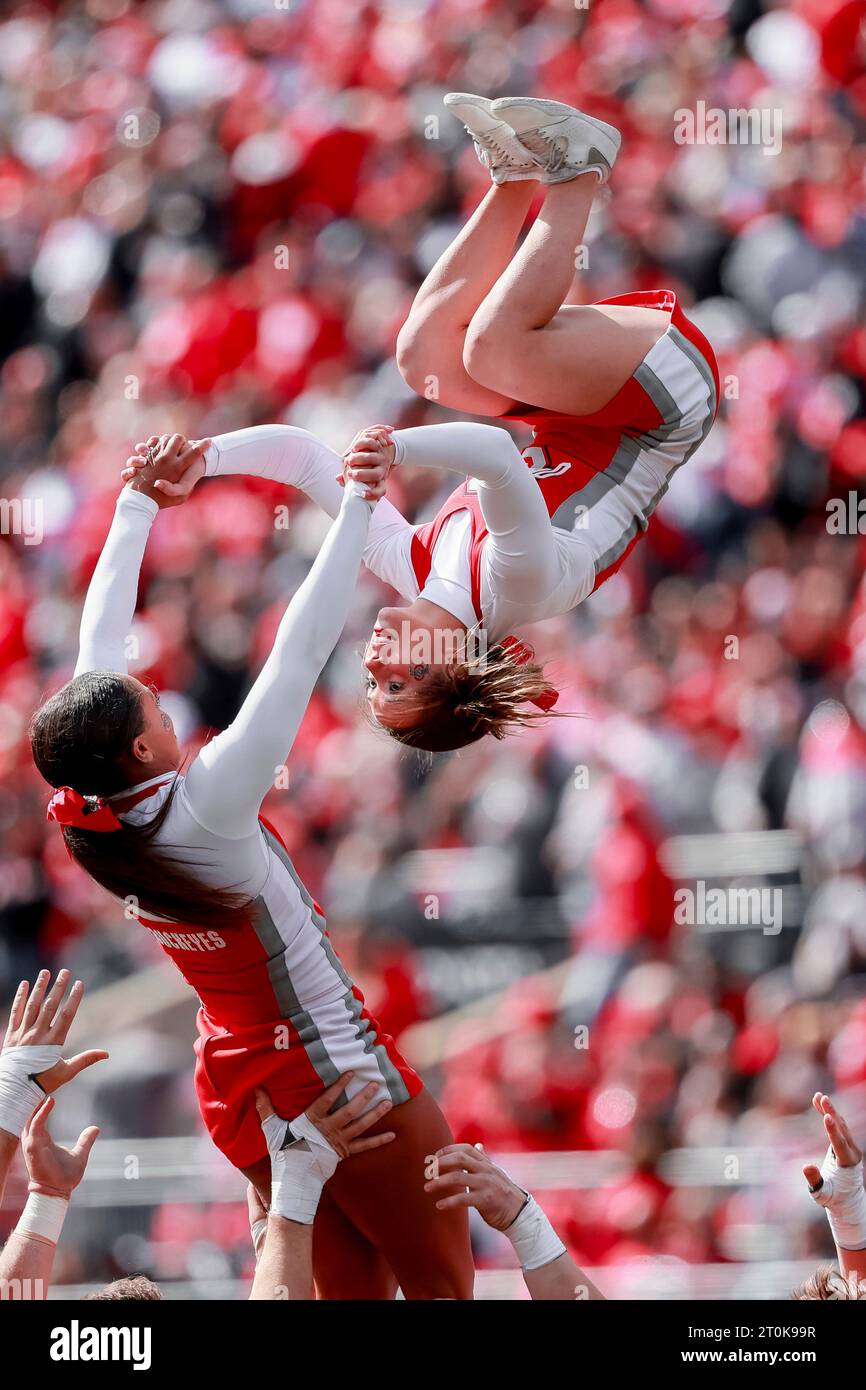 October 7, 2023, Columbus, Ohio, U.S: The Ohio State Buckeyes cheerleaders perform during the ...