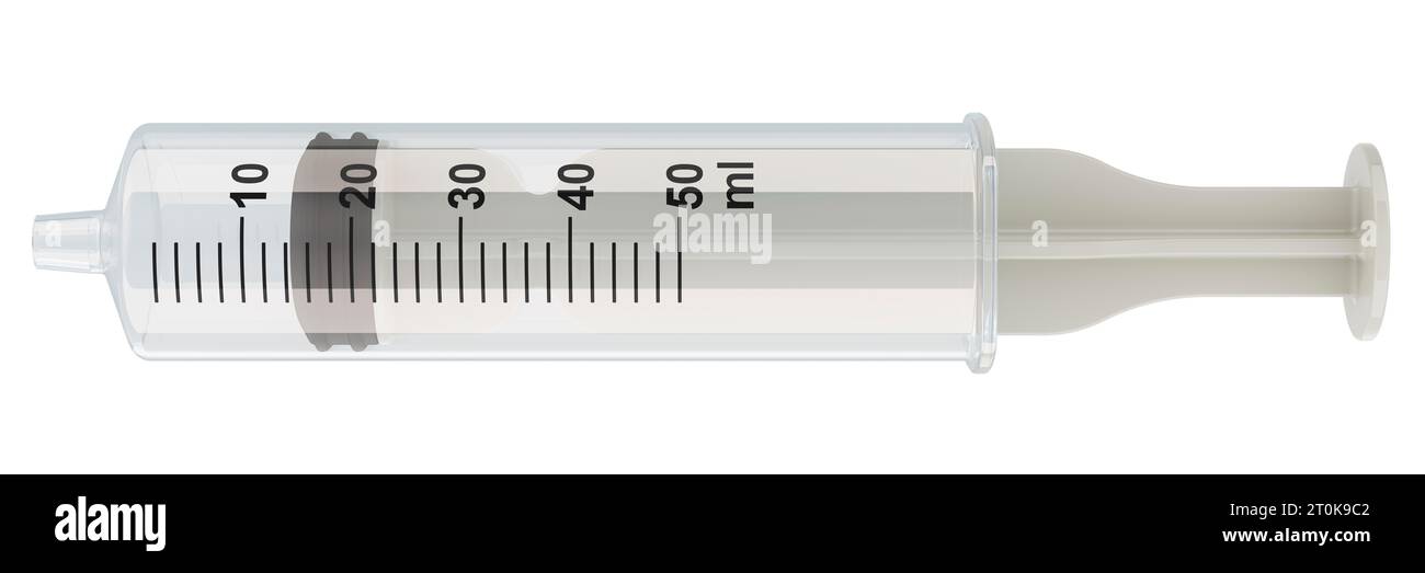 Syringe 50 ml, side view. 3D rendering isolated on white background ...