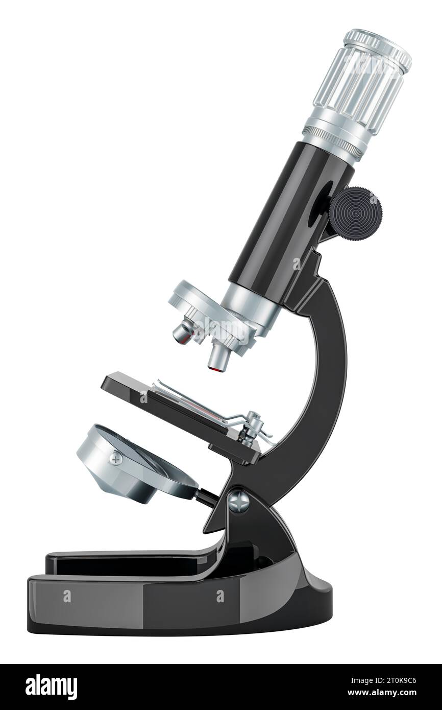 Microscope, side view. 3D rendering isolated on white background Stock Photo - Alamy