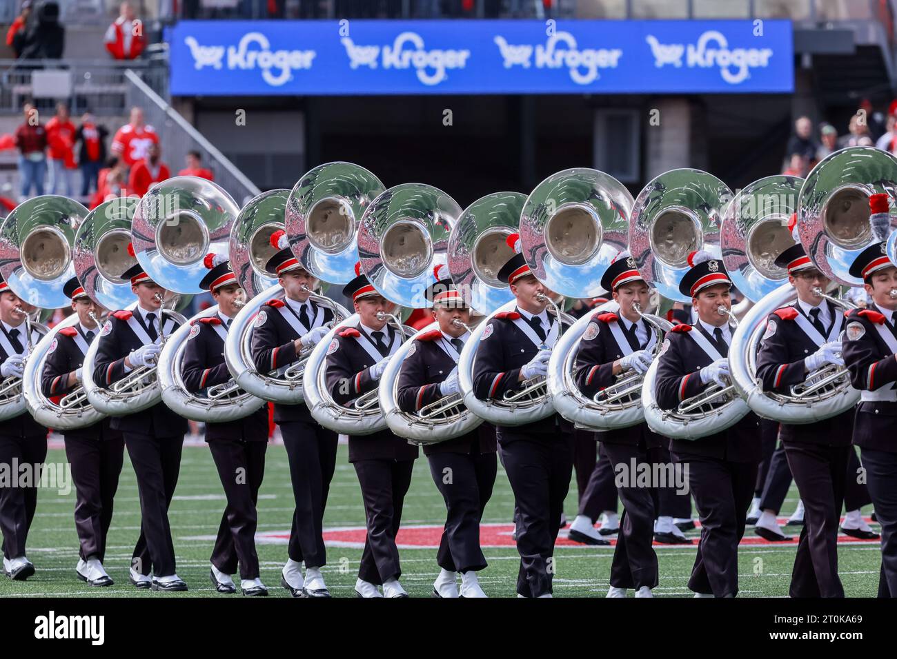 Columbus, Ohio, USA. 7th Oct, 2023. A line of sousaphones in the Ohio ...