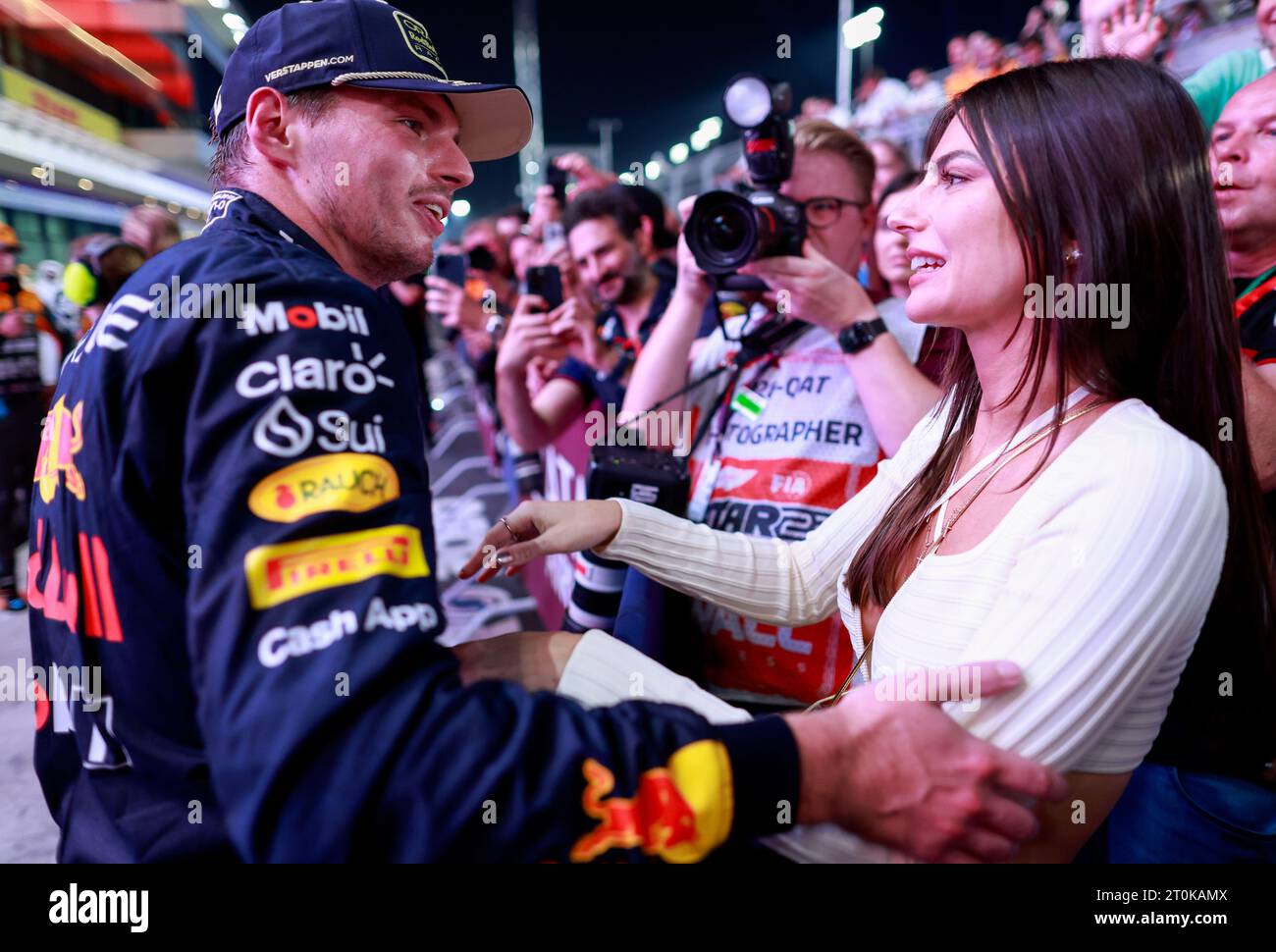 VERSTAPPEN Max (ned), Red Bull Racing RB19, 3-Time F1 World Champion Celebration with Kelly ...
