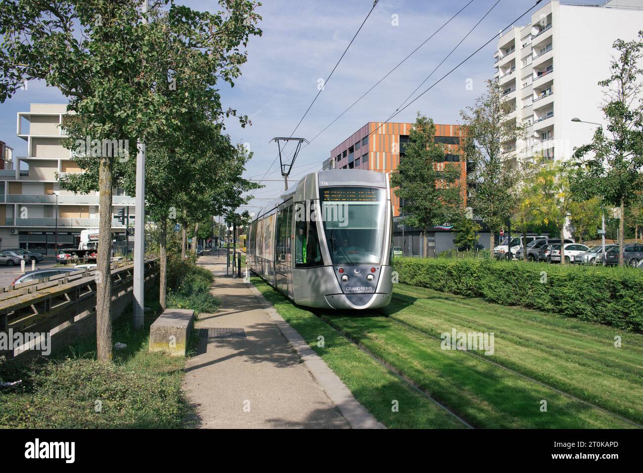 Reims, France - October 06, 2023 Modern electric tram rolling through ...