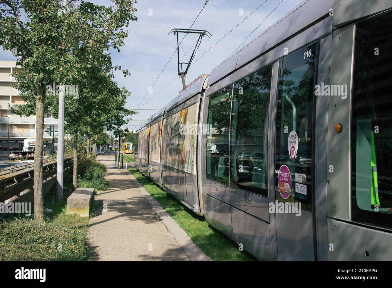 Reims, France - October 06, 2023 Modern electric tram rolling through ...
