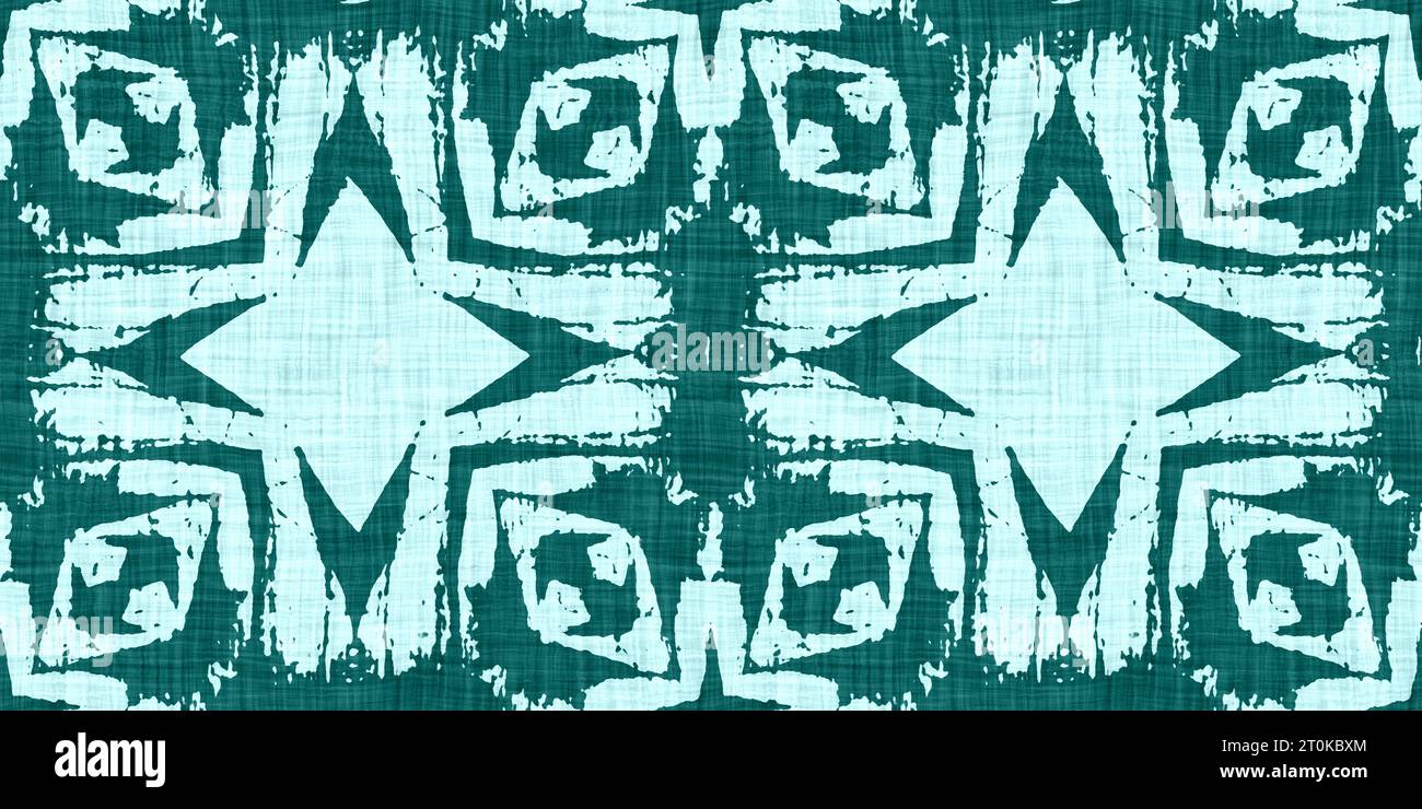 Teal green white vibrant watercolor batik azulejos tile border banner ...