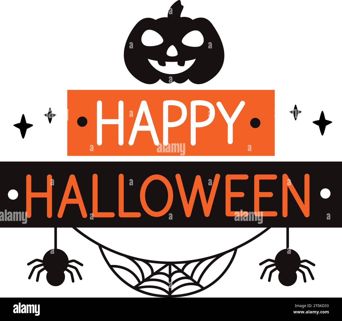 halloween lettering with pumpkin and spiders vector isolated Stock ...
