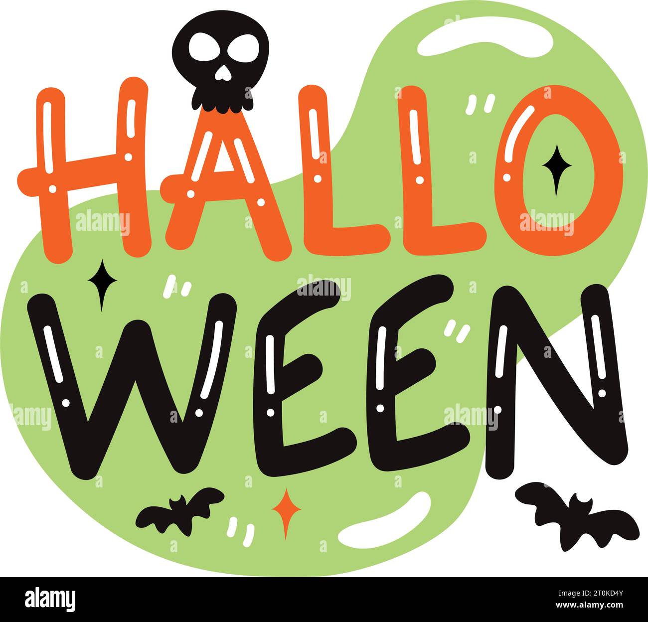 halloween lettering with skulls and bats vector isolated Stock Vector ...