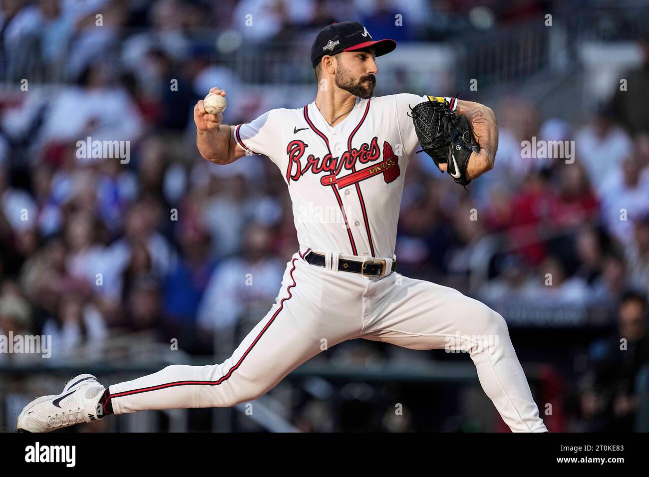Atlanta Braves starting pitcher Spencer Strider (99) works from the ...