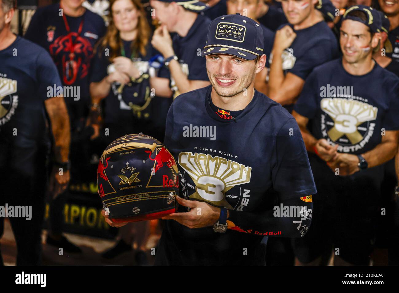 VERSTAPPEN Max (ned), Red Bull Racing RB19, portrait celebrates his 3rd ...