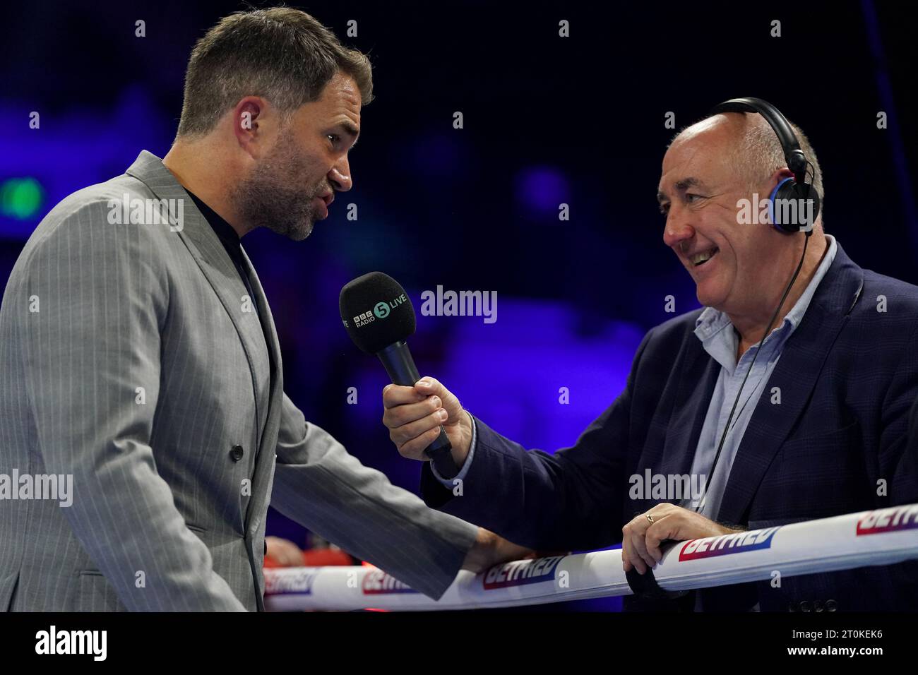 BBC Radio 5 commentator Steve Bunce (right) interviews Eddie Hern (left ...