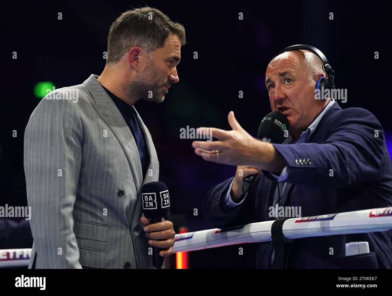 BBC Radio 5 commentator Steve Bunce (right) interviews Eddie Hern (left ...