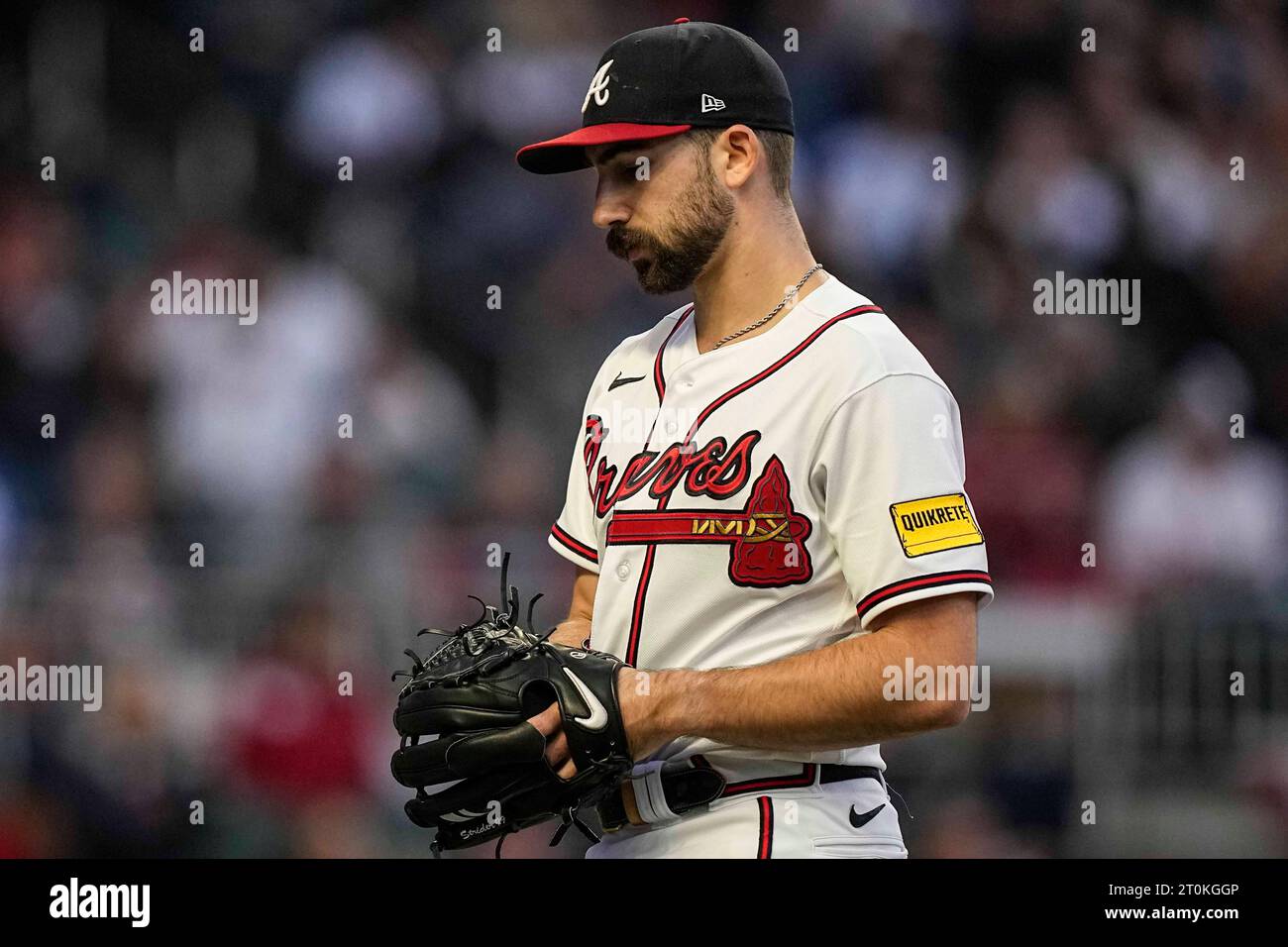 Atlanta Braves starting pitcher Spencer Strider (99) walks off the ...