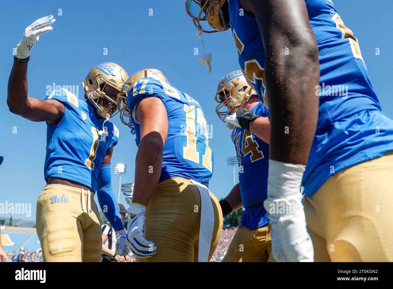 Pasadena, California, USA. 7th Oct, 2023. UCLA wide receivers Logan ...