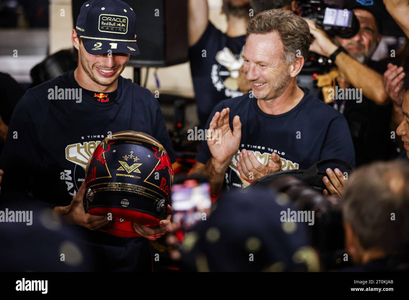 VERSTAPPEN Max (ned), Red Bull Racing RB19, portrait celebrates his 3rd ...
