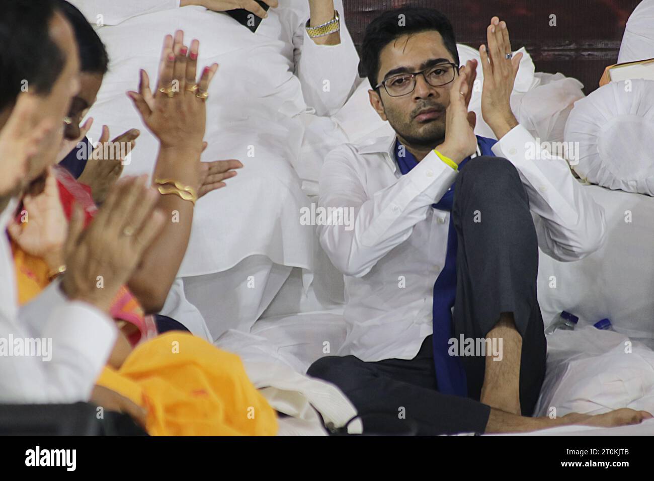 Kolkata, West Bengal, India. 7th Oct, 2023. TMC General Secretary Abhishek Banerjee sits on a ...
