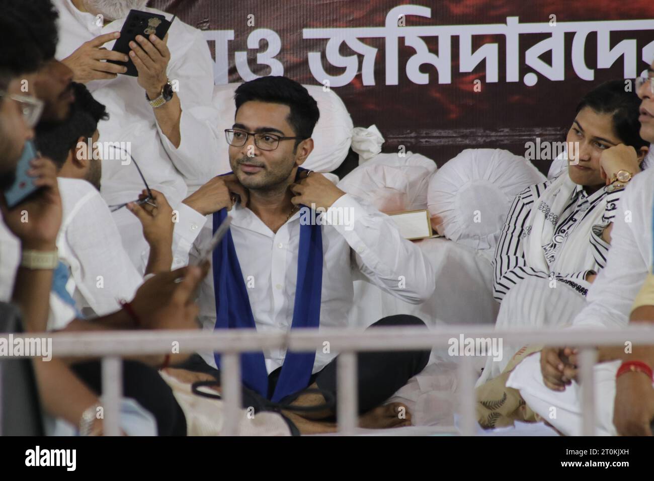 Kolkata, West Bengal, India. 7th Oct, 2023. TMC General Secretary Abhishek Banerjee sits on a ...