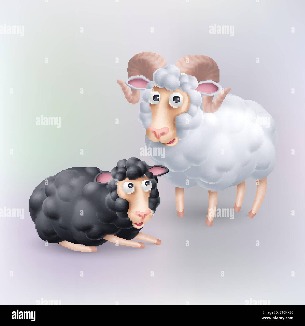 Cute and Funny Two Black and White Sheep Characters. Cartoon ...