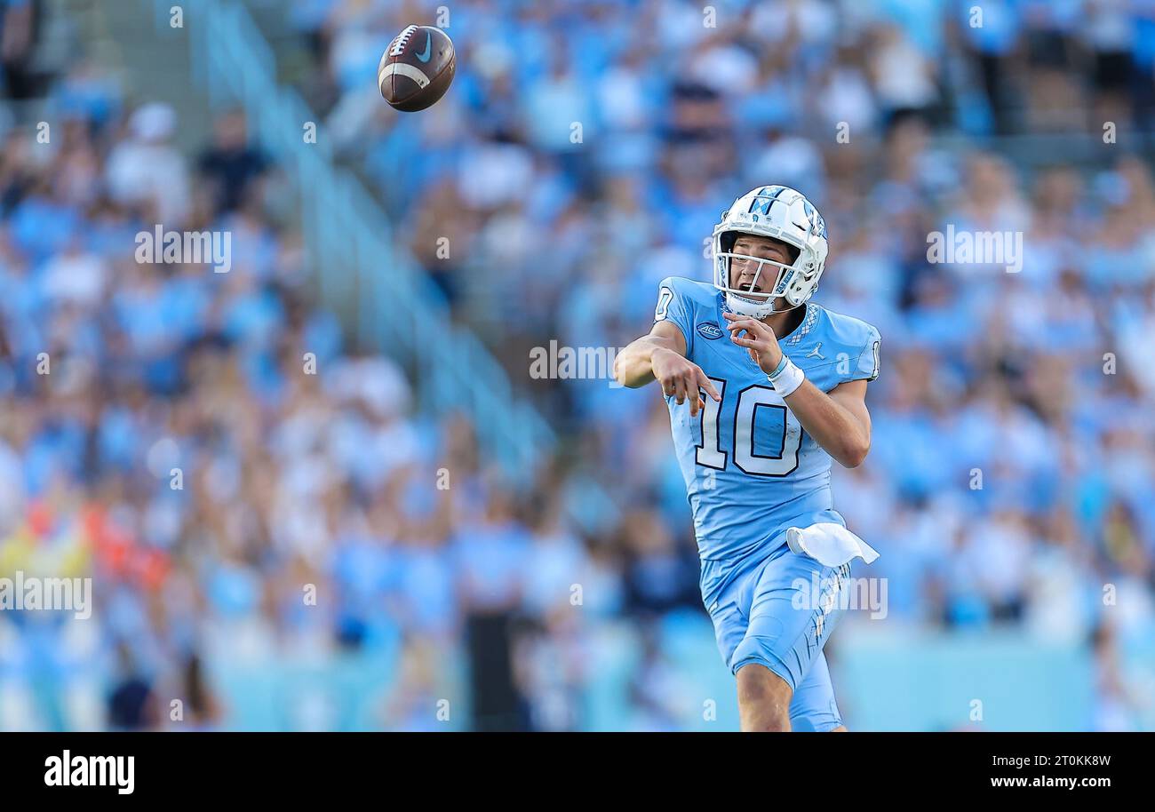 October 7, 2023: North Carolina sophomore Drake Maye (10) passes the ...
