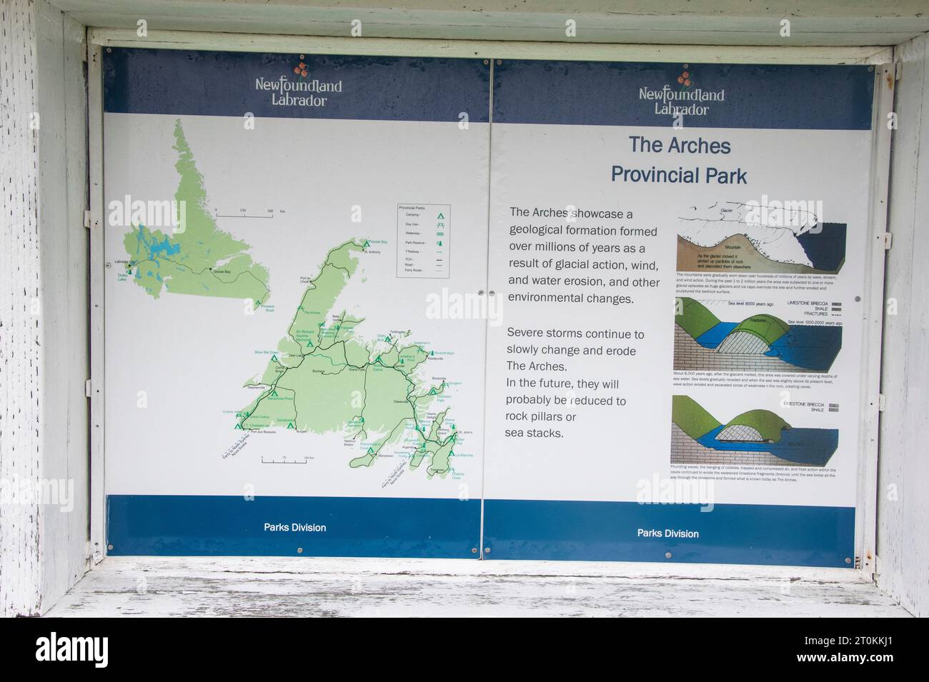 Information sign at The Arches Provincial Park in Portland Creek ...
